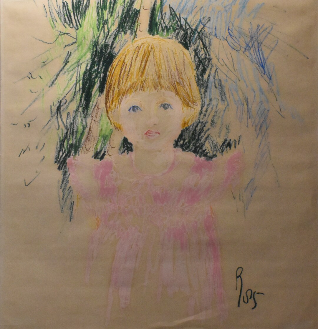 Vintage Pastel Art Drawing of Child in Pink Dress Signed - Etsy