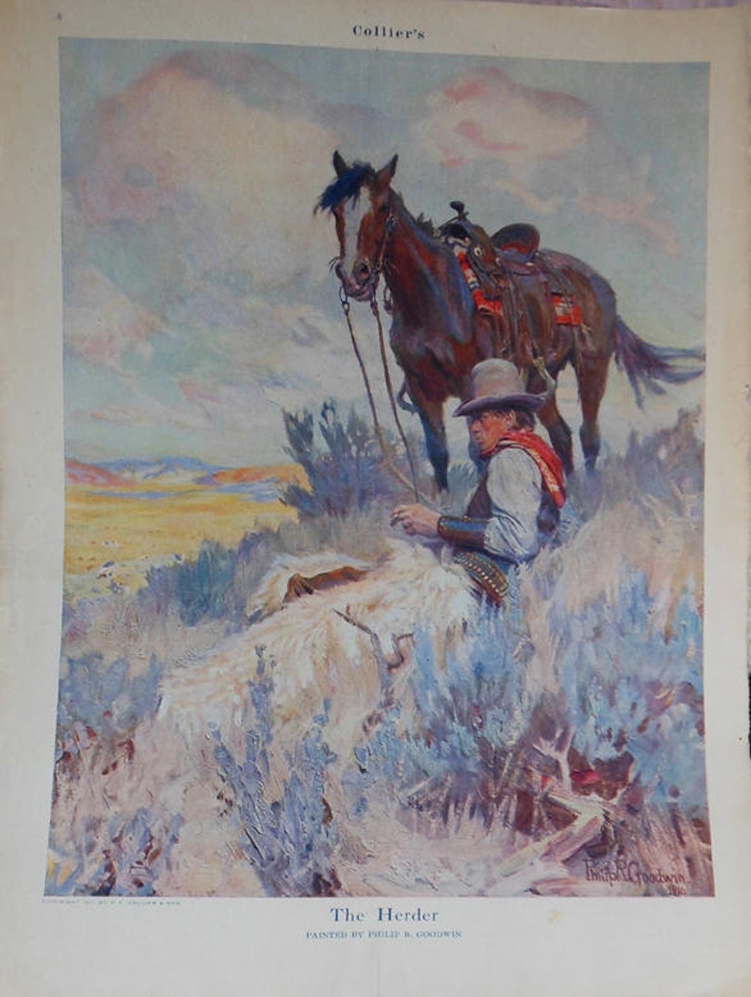 Vintage Western Cowboys Prints Color Lithograph Rancher and Horse ...