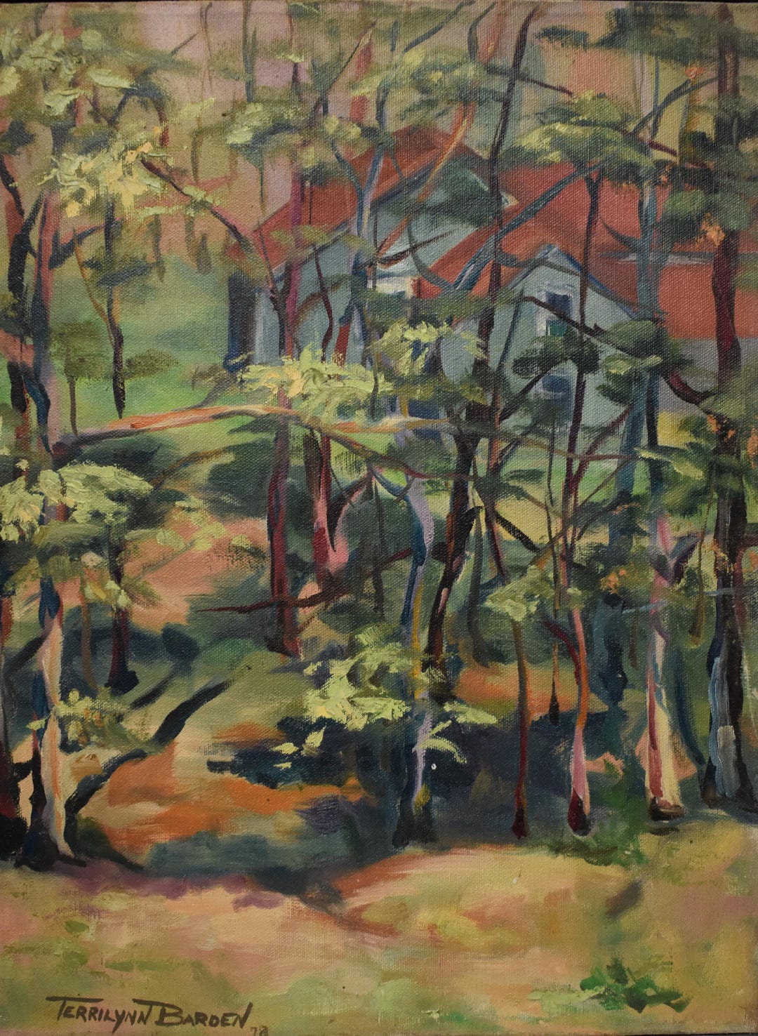 Vintage Oil Painting of House Amongst the Trees Signed Listed Maine ...