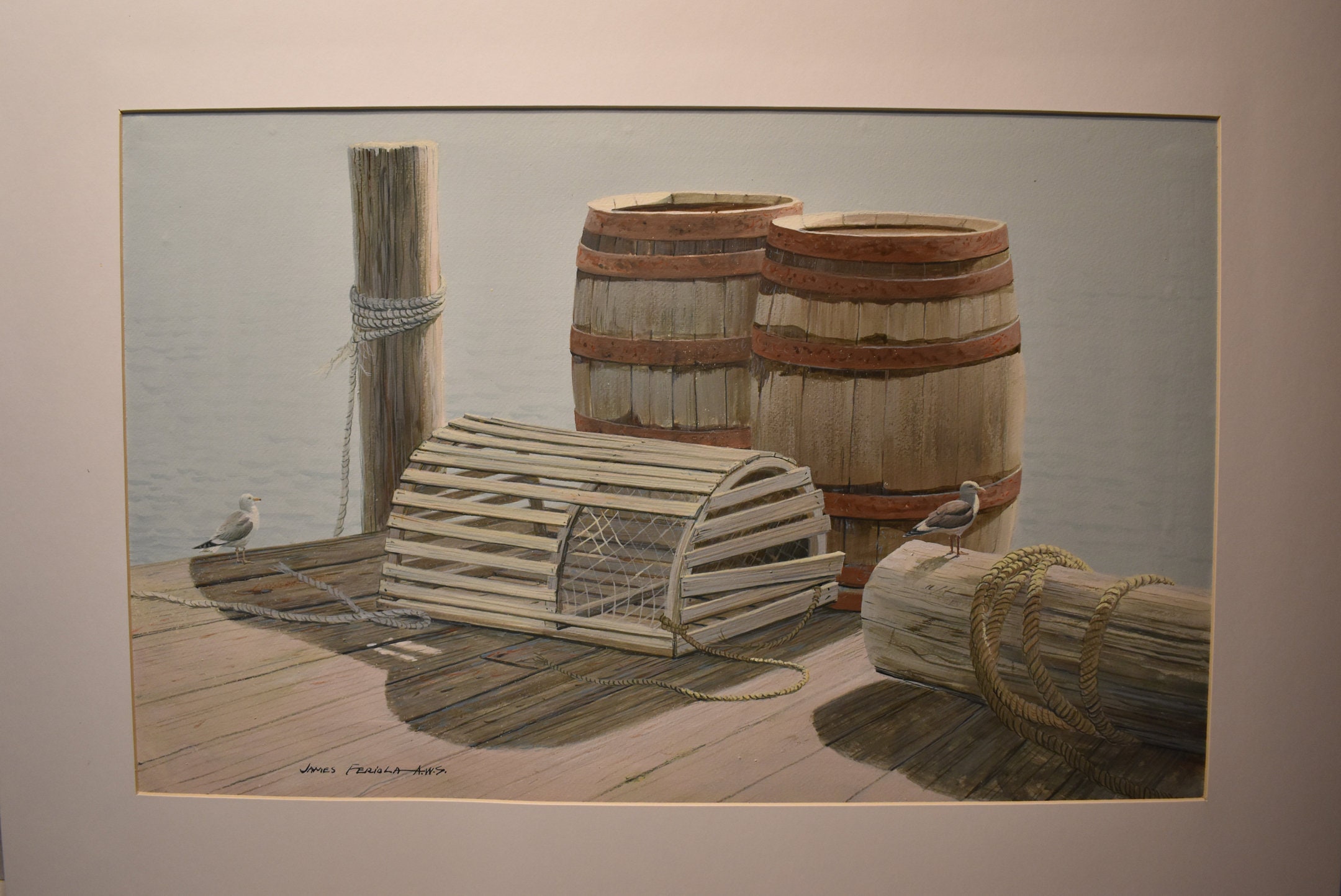 Vintage Watercolor Lobster Traps Barrels Rope Signed Listed Artist ...