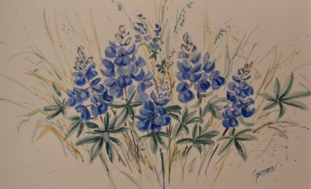 Vintage Blue Lupine Art Watercolor of Blue Lupines Signed - Etsy