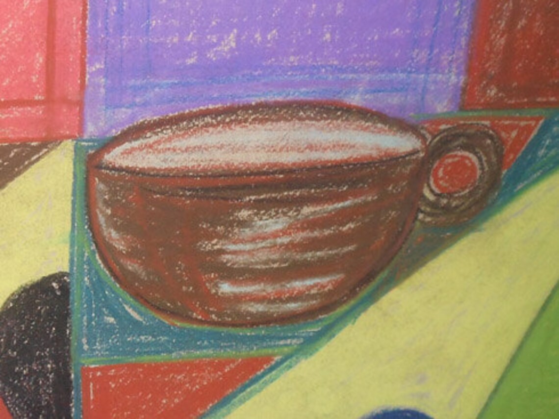 Vintage tea cup pastel abstract cubist painting | Etsy