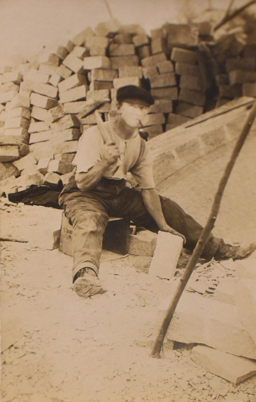 Vintage Real Photo of Cutting Granite Cobbler or Making Cobble Stones ...