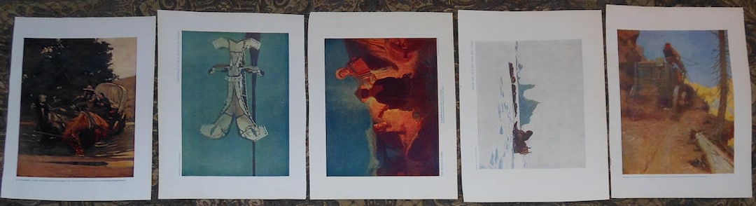 Vintage Western Color Prints Ca 1900 Western Trapper in Canoe Guide - Etsy