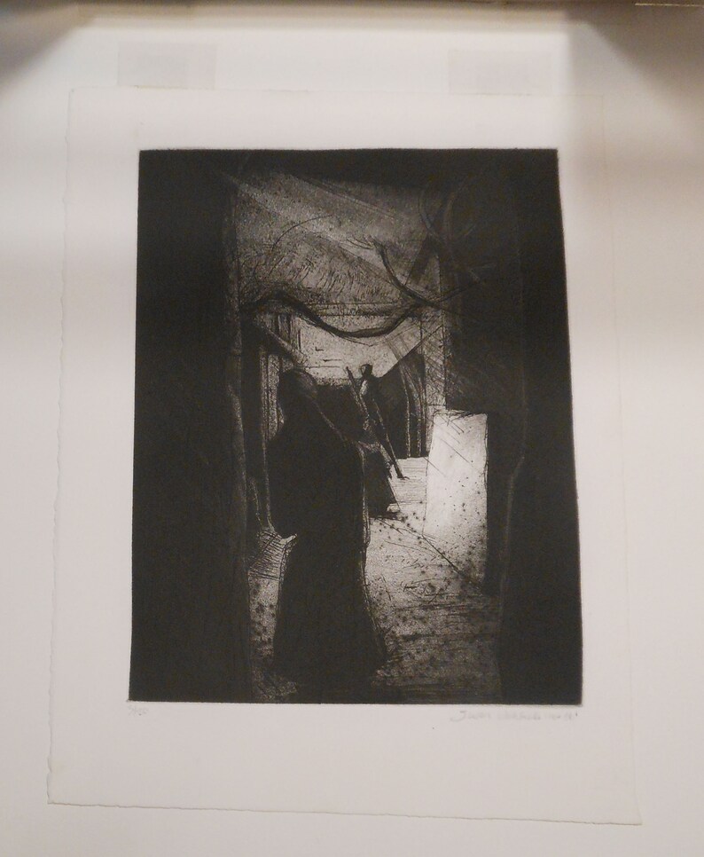 Vintage Etching of People in Hallway Signed - Etsy
