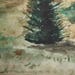 Vintage Watercolor of Two Evergreens With Mountains Abstract - Etsy
