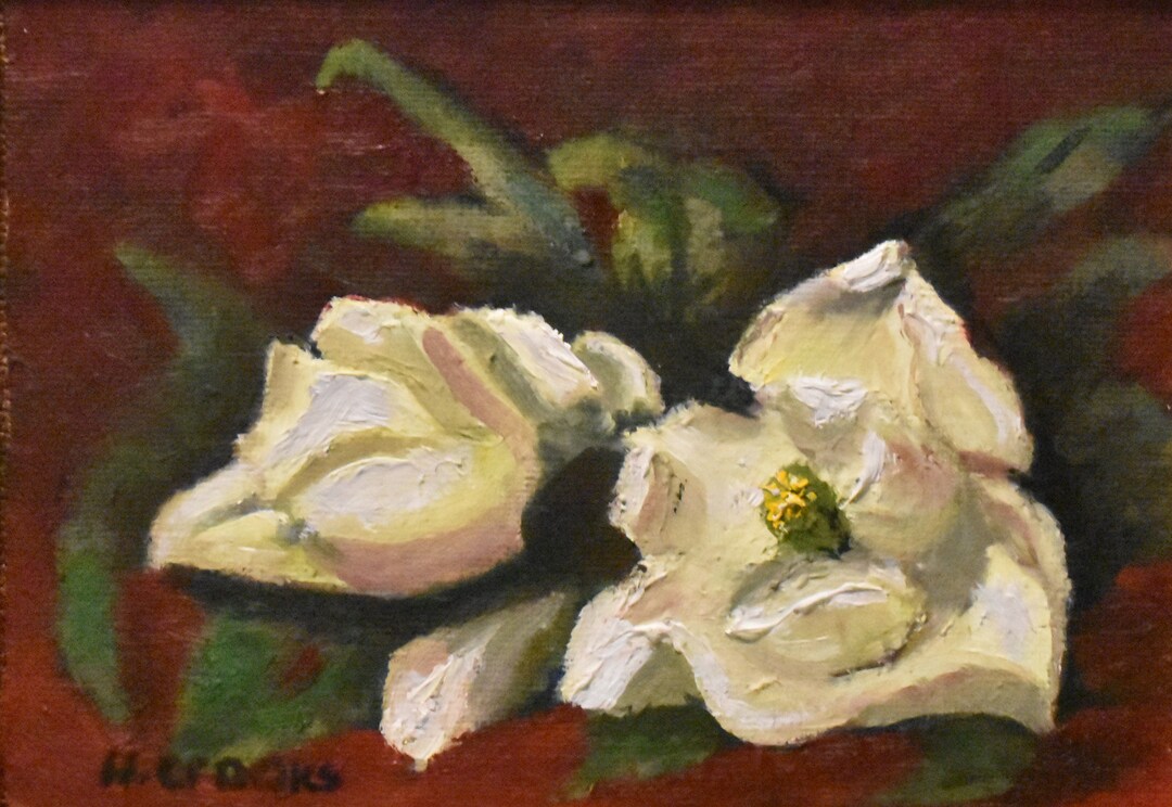 Vintage White Magnolia's Oil Painting on Table Signed - Etsy