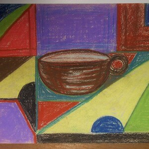 Vintage Tea Cup Pastel Abstract Cubist Painting - Etsy