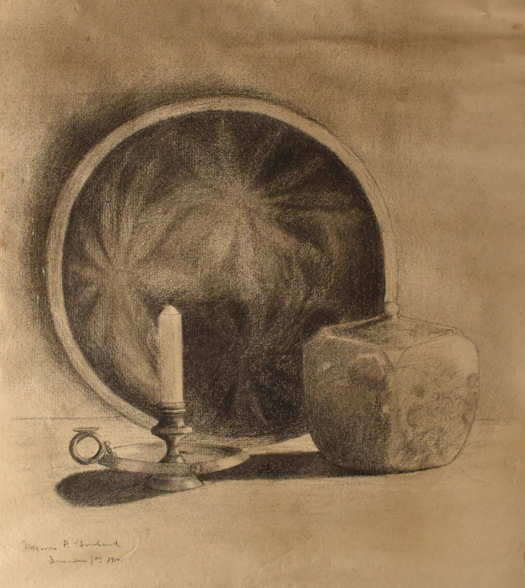 Vintage Art Drawing of Candle and Holder Plate and Jar - Etsy