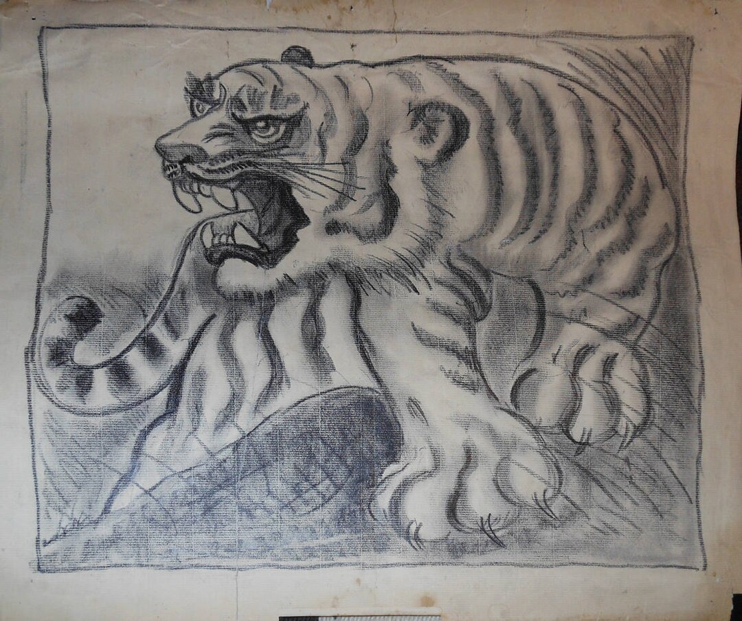 Vintage Tiger Drawing Ca.1900 - Etsy