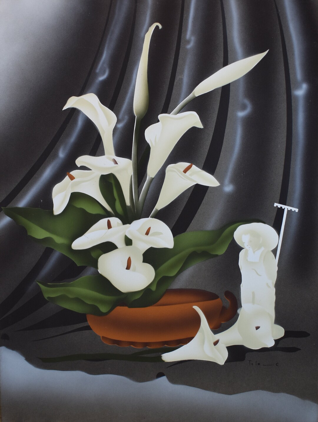 Vintage White Calla Watercolor and Airbrush of White Calla Flowers ...