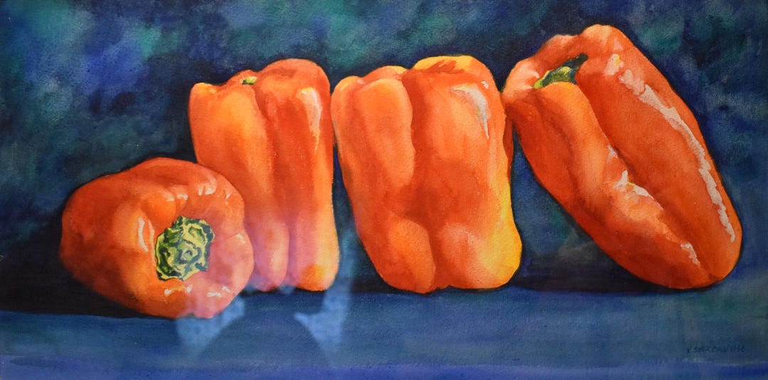 Vintage Peppers Watercolor of Red Peppers Signed - Etsy