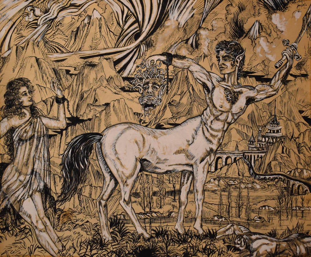 Vintage Mystical Watercolor Centaur in Landscape Scene Artist Signed - Etsy