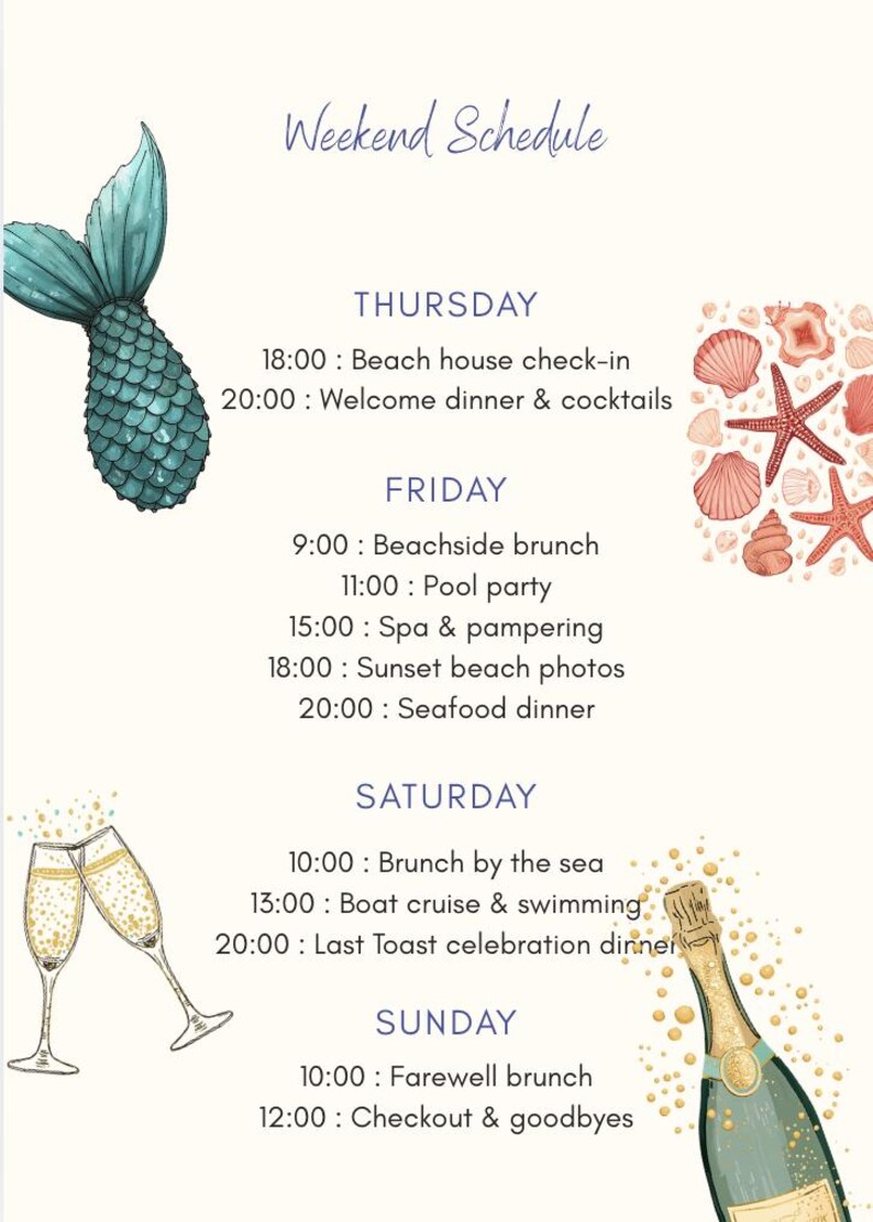 Beach Bachelorette Invitation Template, Mermaid Theme, Coastal Weekend ...
