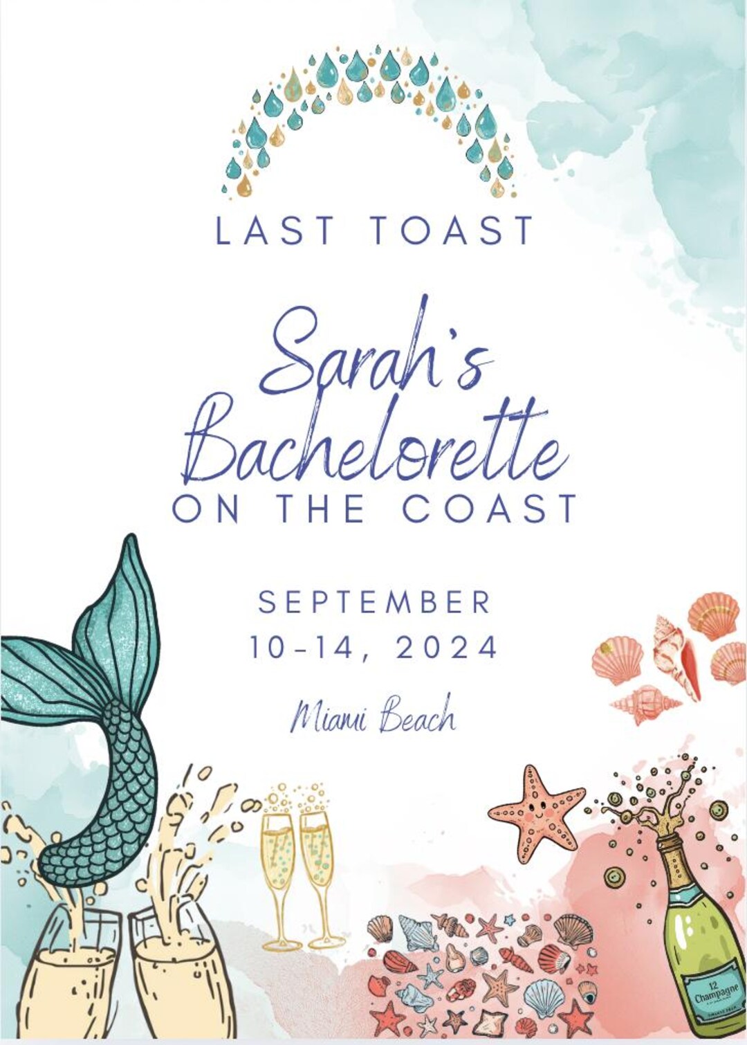 Beach Bachelorette Invitation Template, Mermaid Theme, Coastal Weekend ...