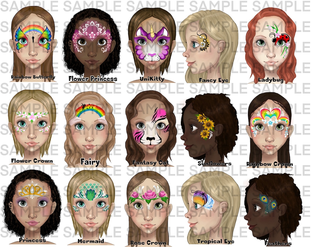 Face Painting Girl Board, Face Paint Design Menu Board, Designs for ...