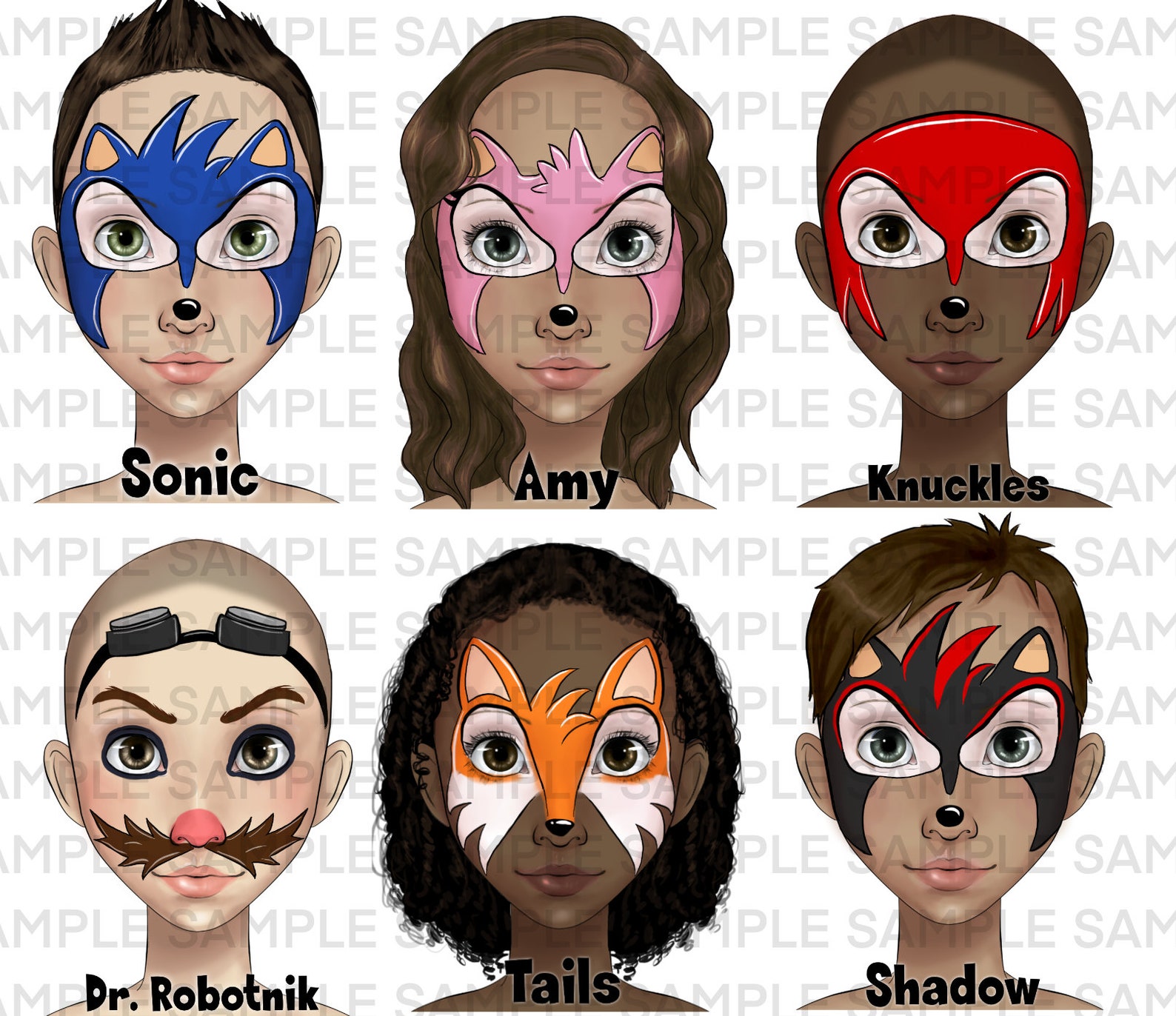 NO AI USED Face Painting Sonic Tails Knuckles Board, Face Paint Design ...