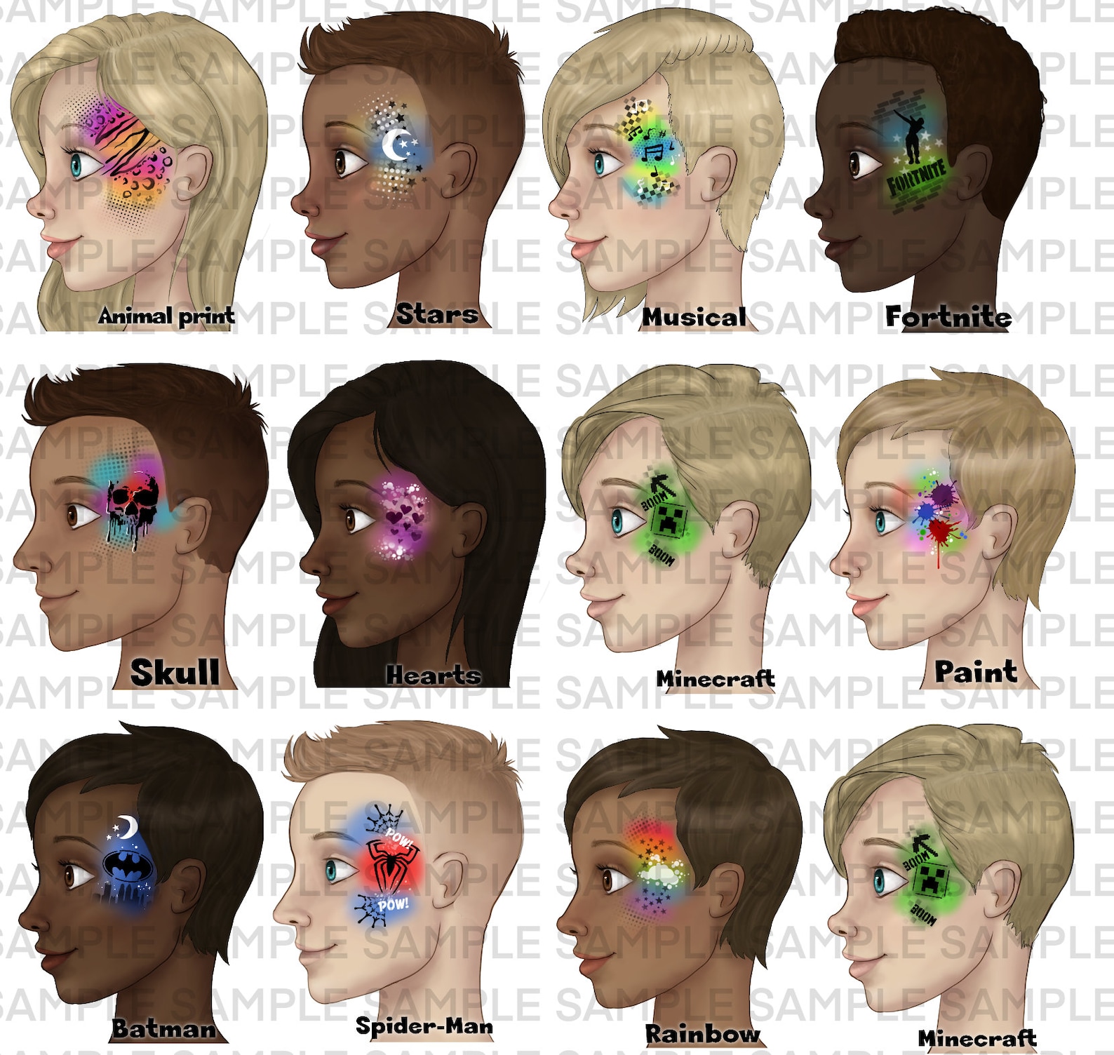 NO AI USED Graffiti Stencil Eye Face Painting M Board Face Paint Design ...