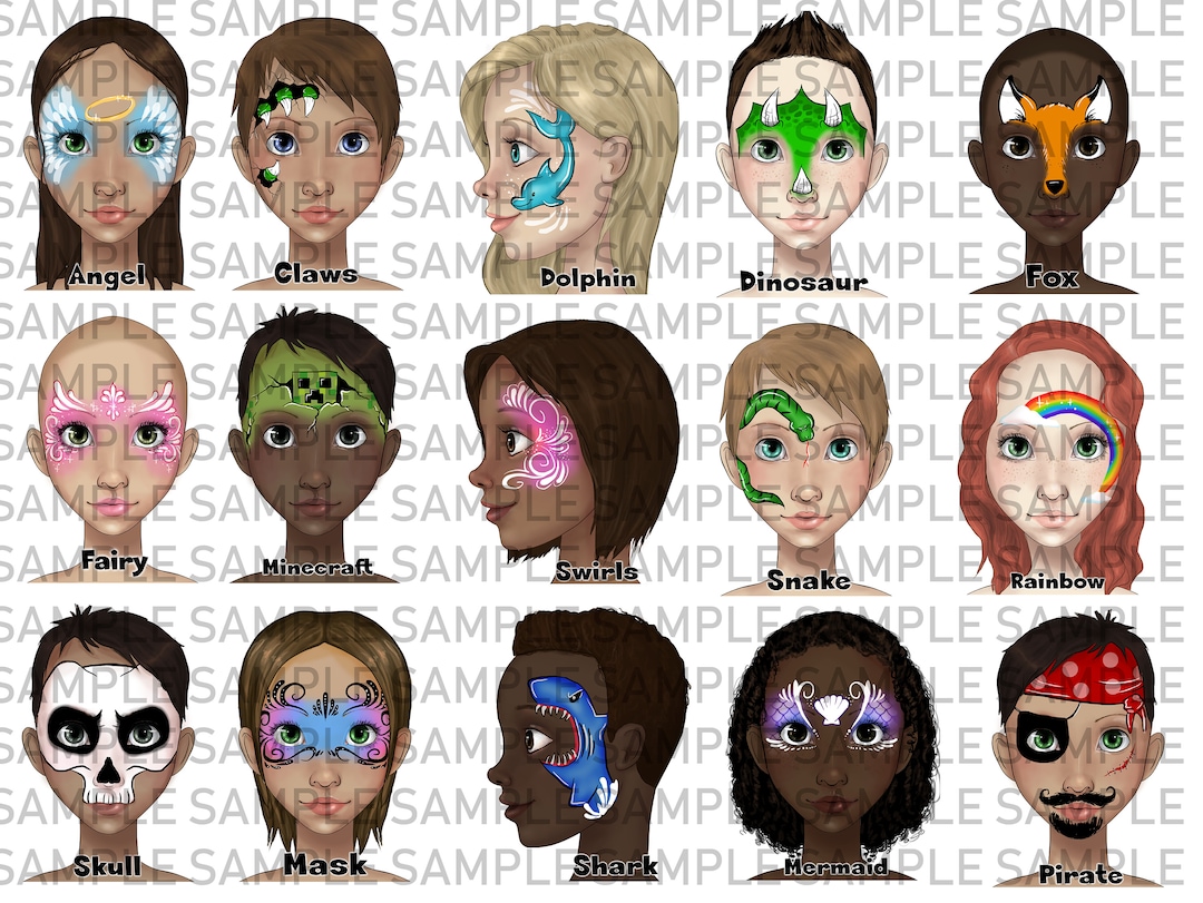 Face Painting Design Board, Face Paint Design Menu Board, Designs for ...