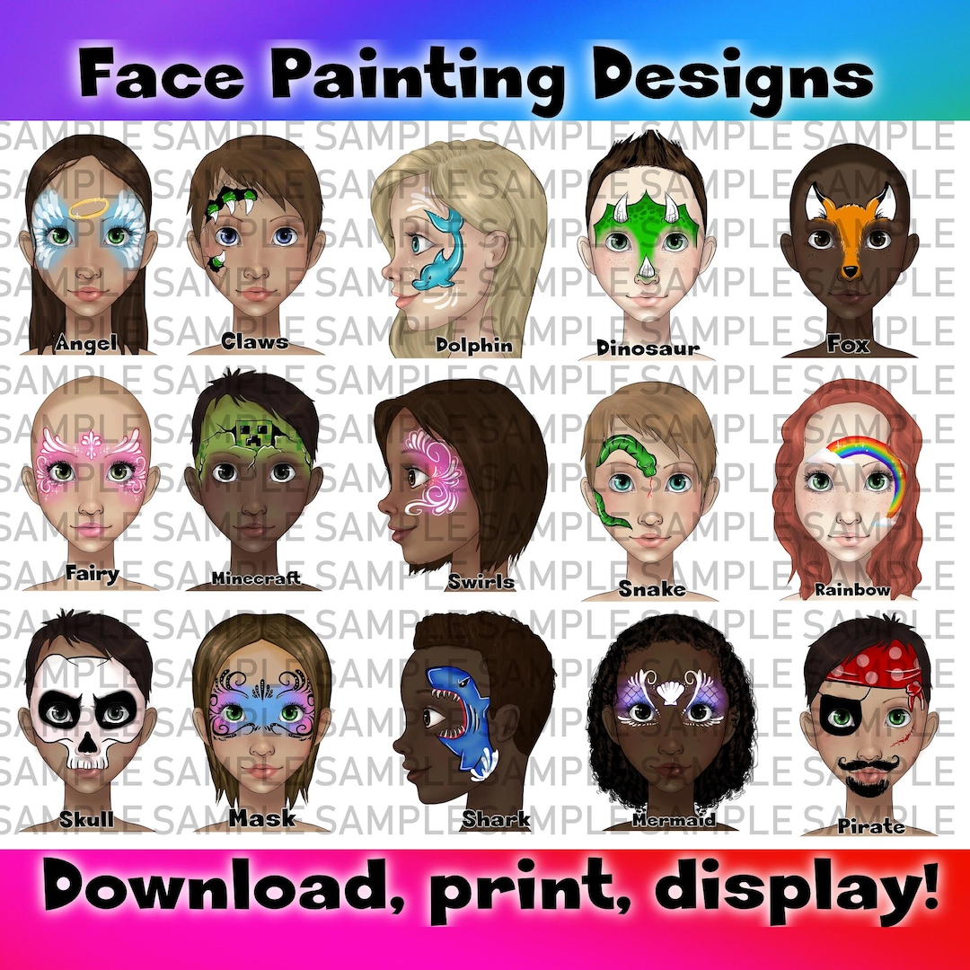 NO AI USED Face Painting Menu Board - Popular Designs - Digital ...