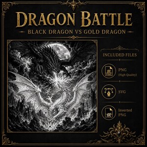 Dragon Battle SVG PNG | Black Vs Gold Dragon Laser Engraving File ...