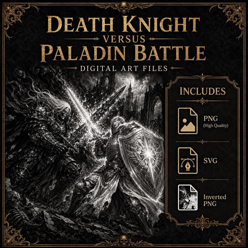 Death Knight Versus Paladin Battle SVG PNG | Dark Fantasy Laser ...