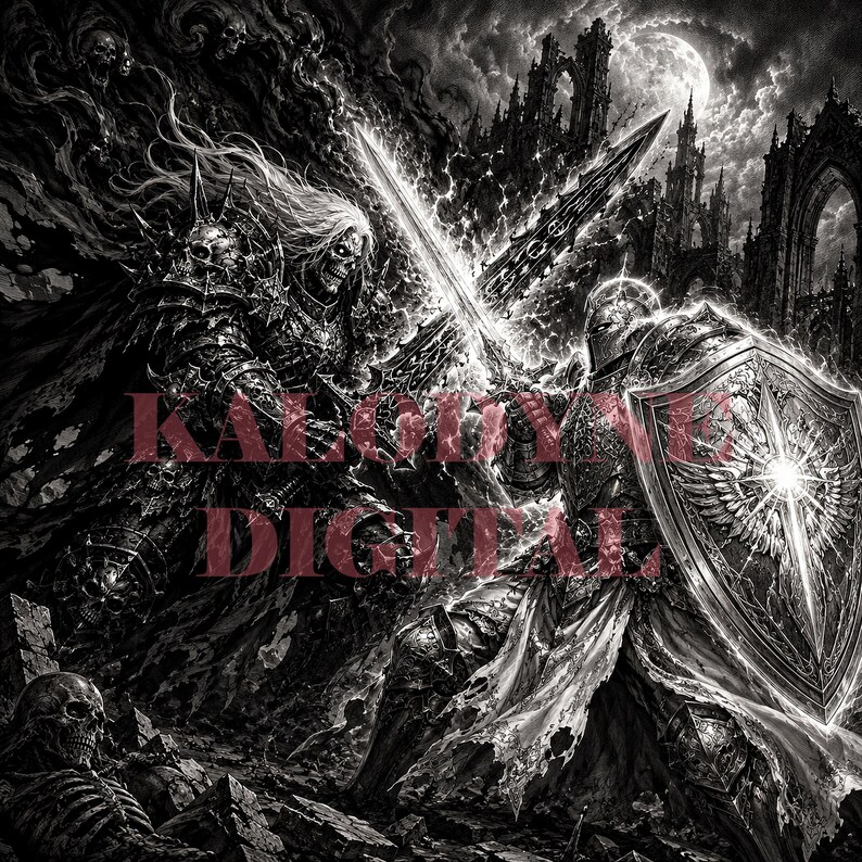 Death Knight Versus Paladin Battle SVG PNG | Dark Fantasy Laser ...