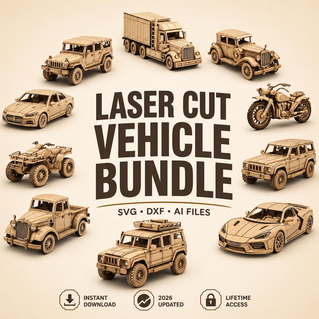 Wooden Vehicle Laser Cut Bundle | Cars, Trucks, Motorcycles CNC ...