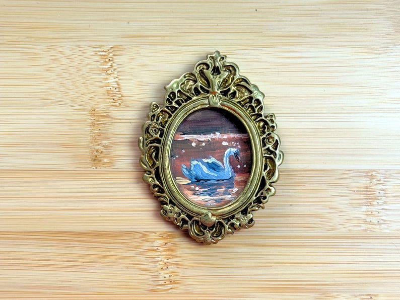 Tiny Swan Oil Painting in Vintage Frame – Original Miniature Artwork - Etsy