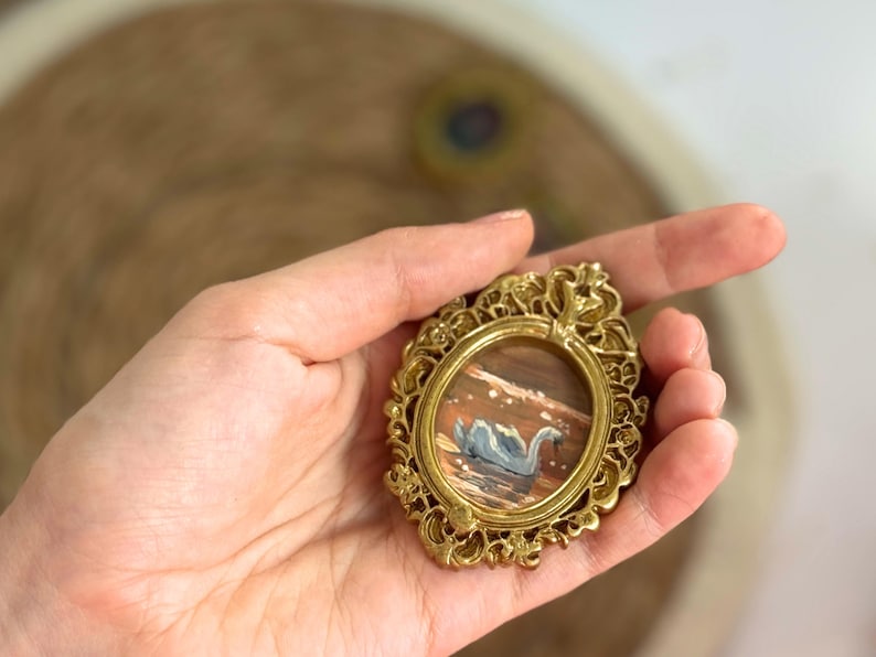 Tiny Swan Oil Painting in Vintage Frame – Original Miniature Artwork - Etsy