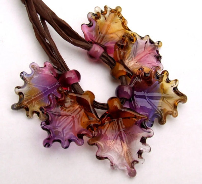 Lampwork Glass Leaves for Jewelry Making, Autumn Leaves Set of 6 Leaf ...