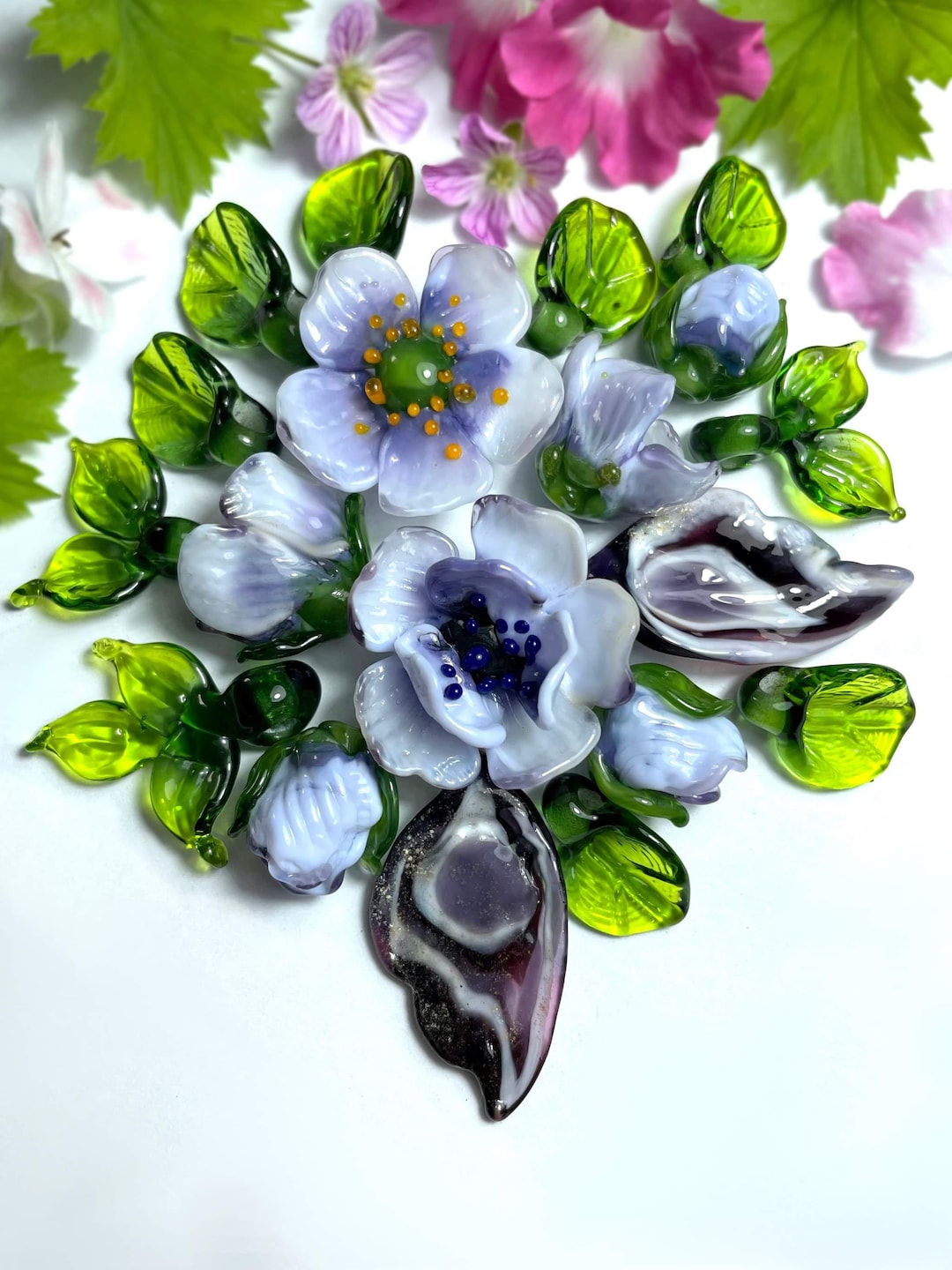Lampwork Glass Lilac Flower Beads for Jewelry Making, DIY Kit, Made to ...