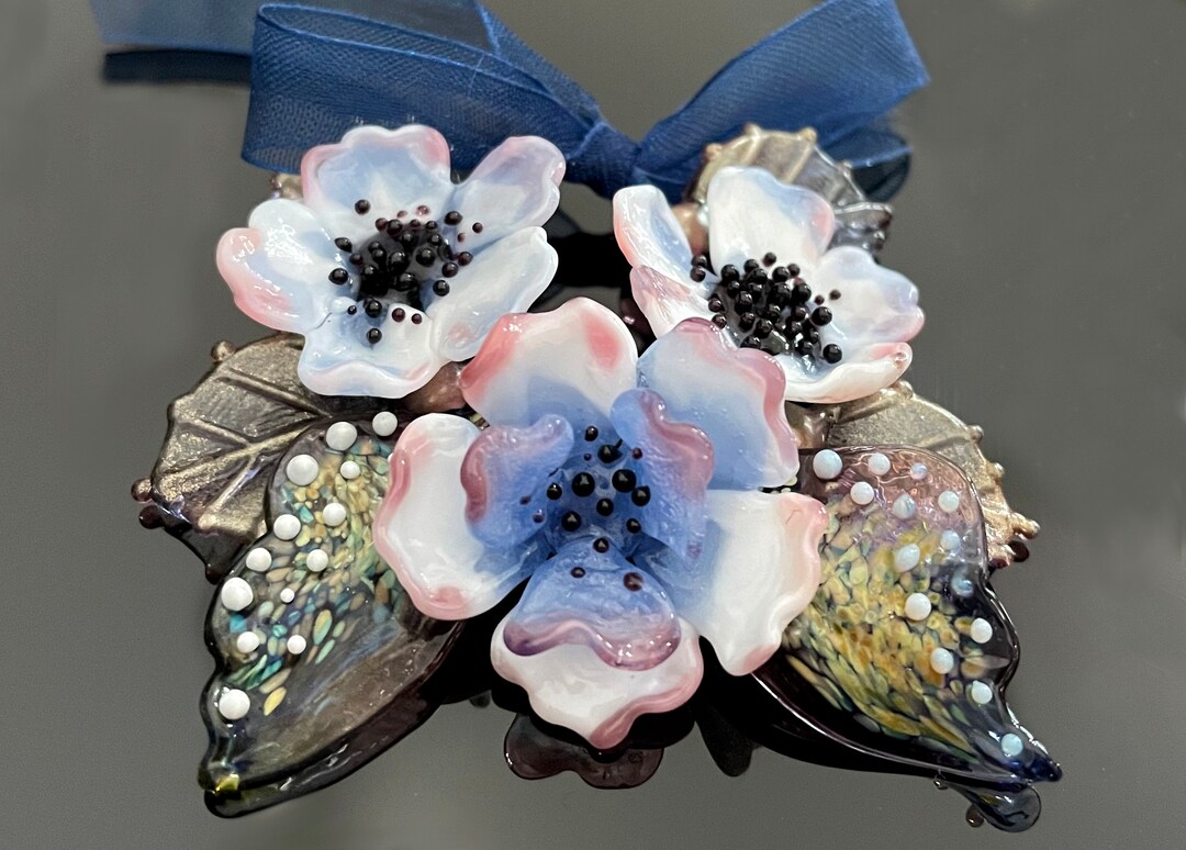 Lampwork Glass Soft Light Colors, Flower Beads With Butterfly Wings ...