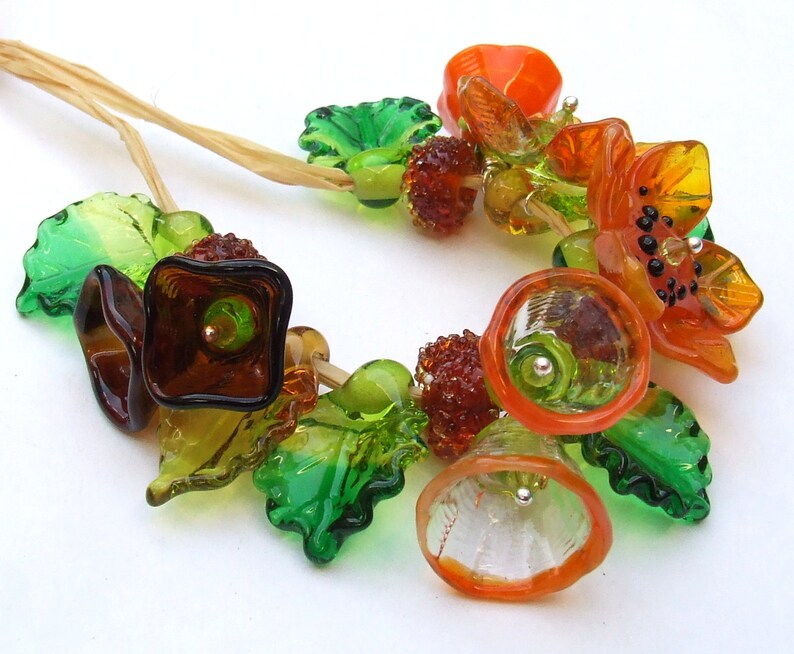Lampwork Glass Flower Beads for Jewelry Making, A Romantic Bouquet, Set ...