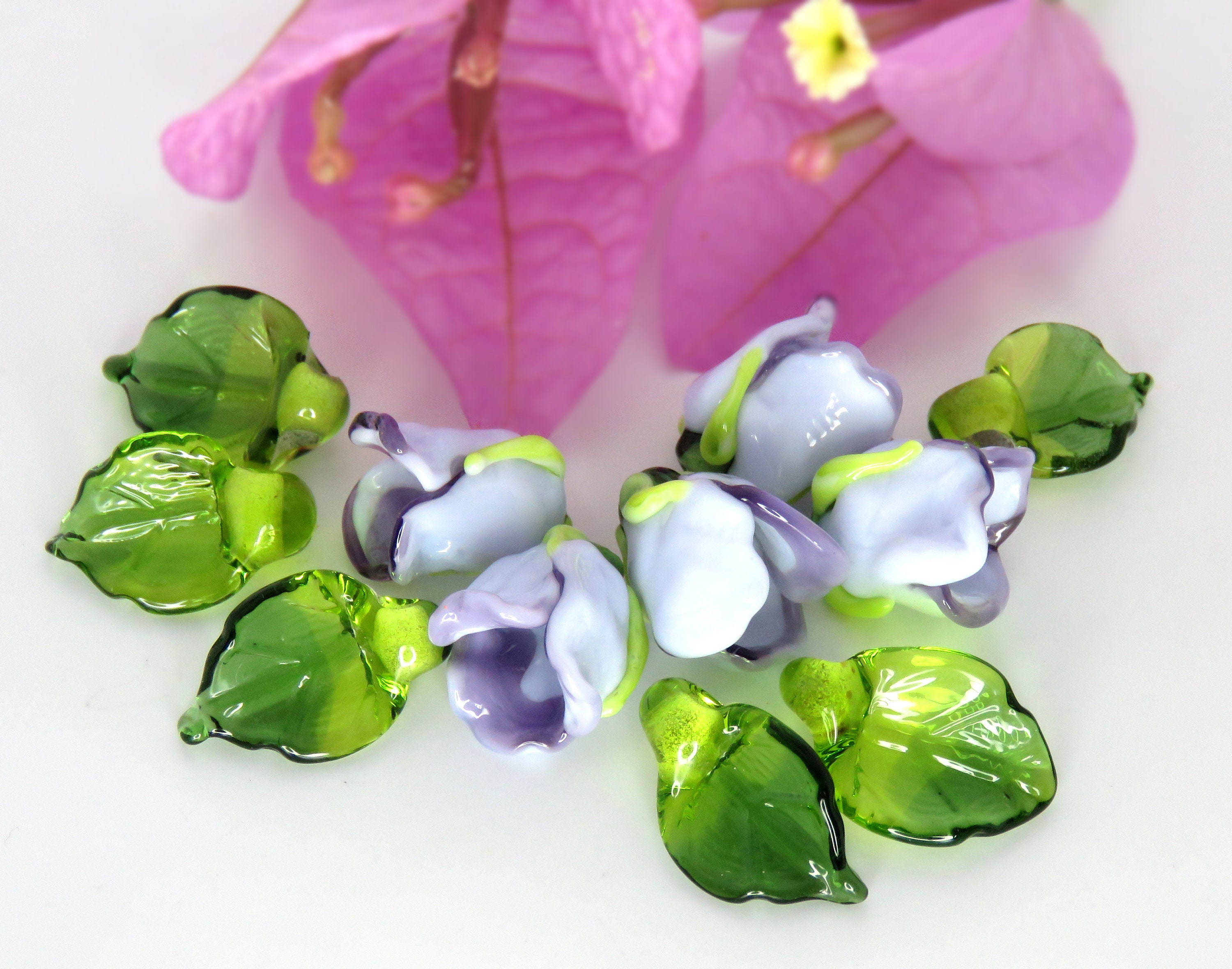 Lampwork Violet Buds With Leaves, Supplies for Jewelry Making, DIY Kit ...