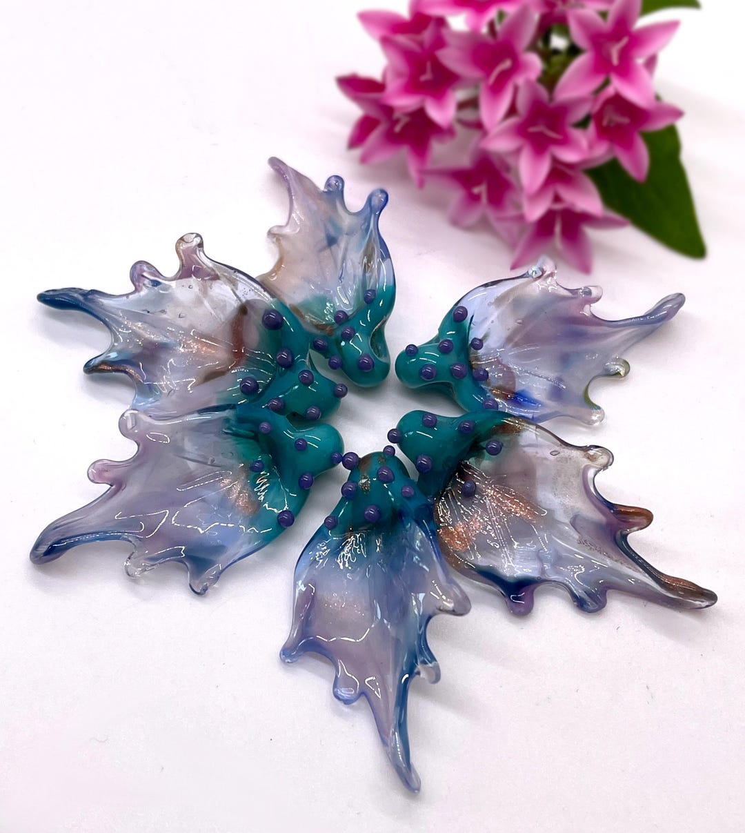 Lampwork Glass Fairy Wings for Jewelry Making, Set of 6 Organic Fairy ...
