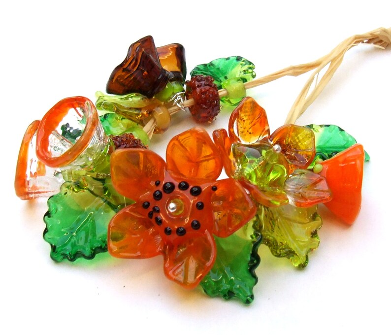 Lampwork Glass Flower Beads for Jewelry Making, A Romantic Bouquet, Set ...