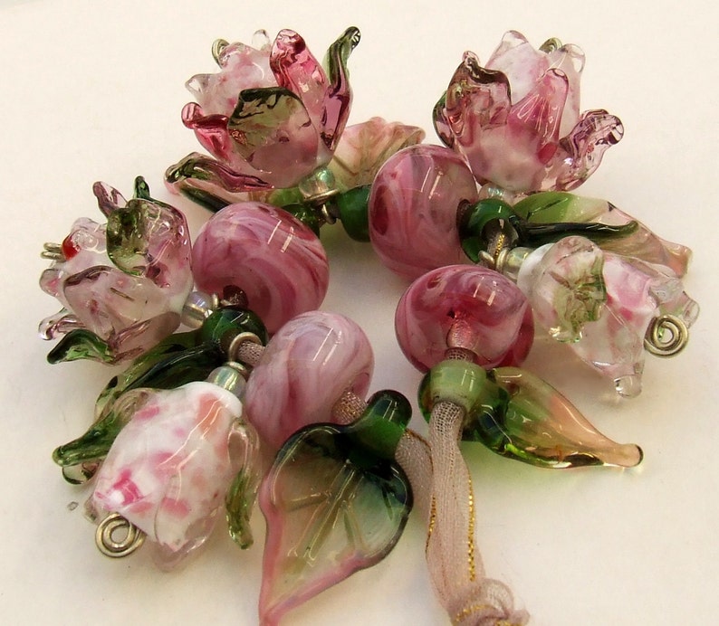 Lampwork Glass Flower Beads For Jewelry Making Romantic Pink Etsy