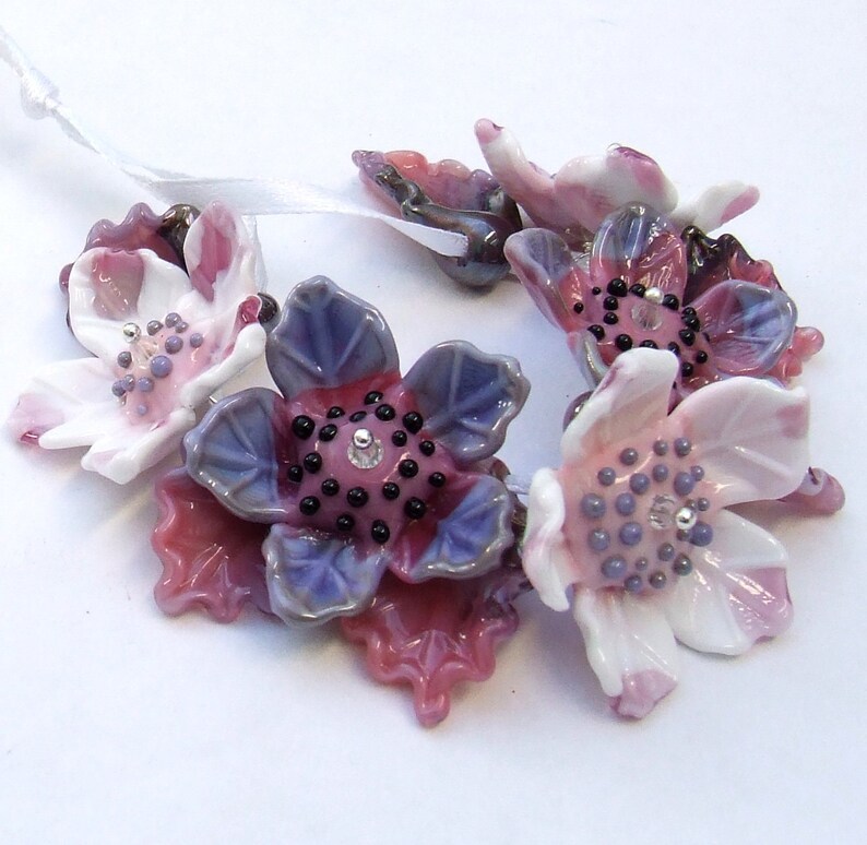 Lampwork Glass Flower Beads For Jewelry Making Romantic Pink Etsy