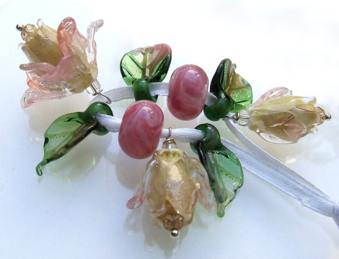 Lampwork Glass Flower Beads For Jewelry Making Romantic Champagne