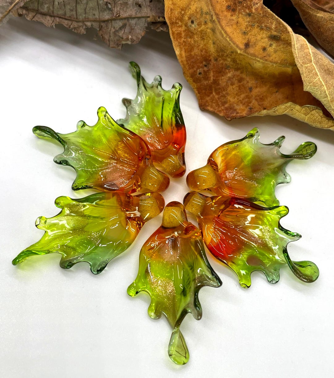 Lampwork Glass for Jewelry Making, Autumn Colors, Set of 6 Fairy Wings ...