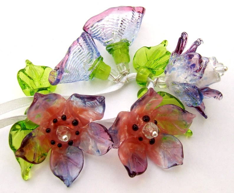 Lampwork Glass Flower Beads for Jewelry Making, Romantic Pink-purple ...