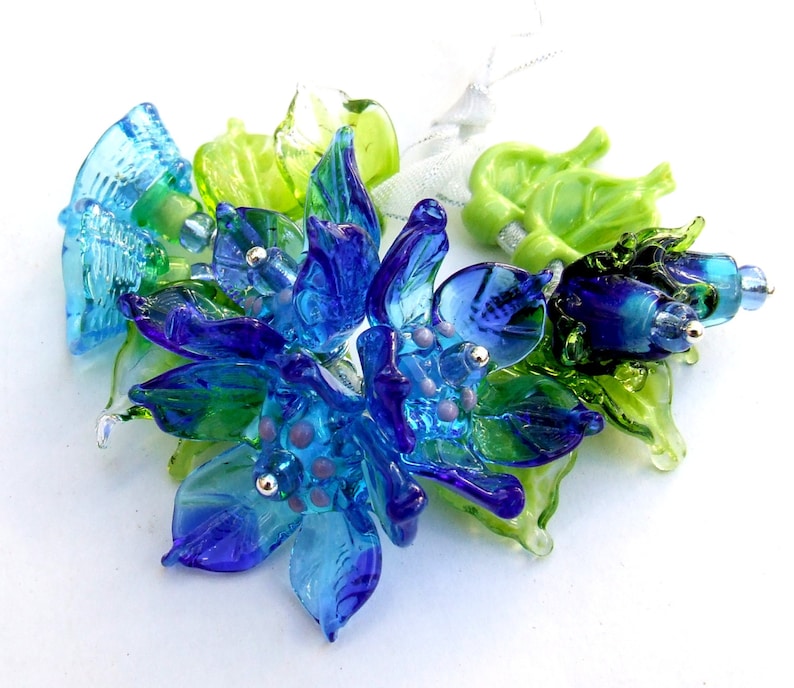 Lampwork Glass Flower Beads for Jewelry Making, A Romantic Bouquet, Set ...