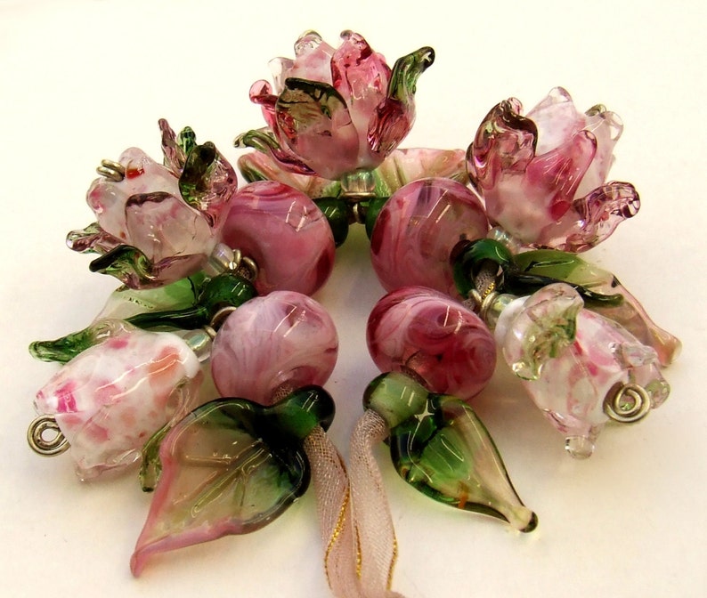 Lampwork Glass Flower Beads For Jewelry Making Romantic Pink Etsy
