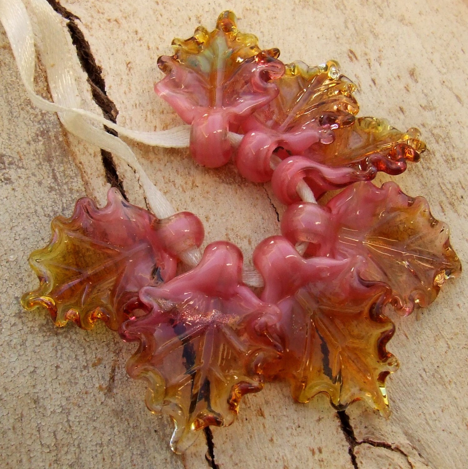 Lampwork Glass Leaves for Jewelry Making, Autumn Leaves Set of 7 Leaf ...