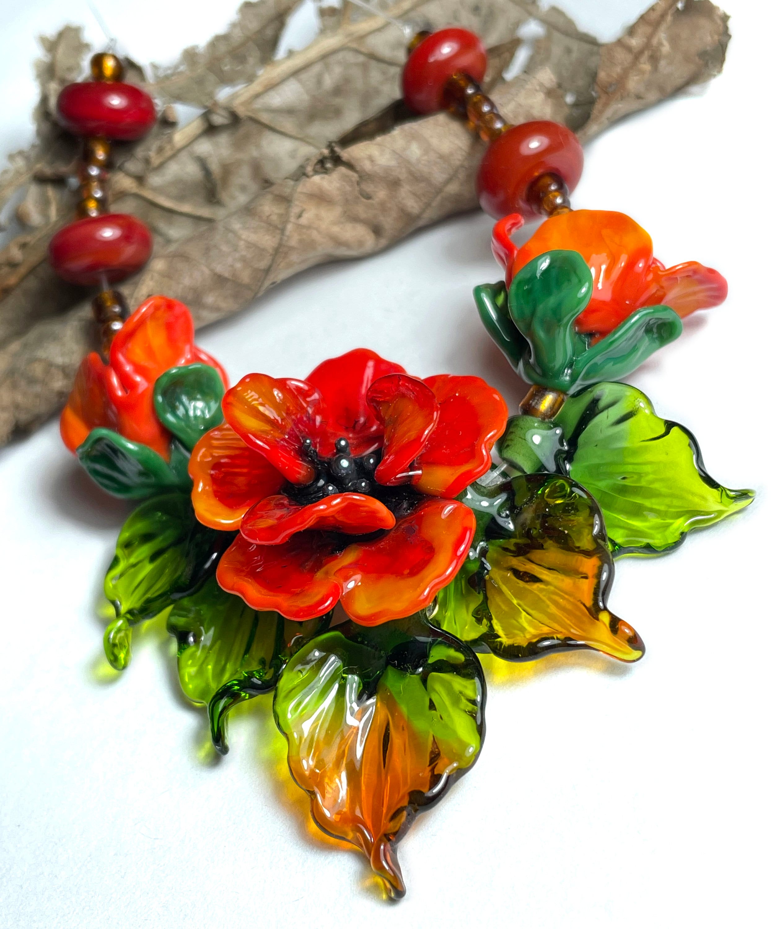 Lampwork Glass Hot Red Spring Flower Beads Supplies for Jewelry Making ...