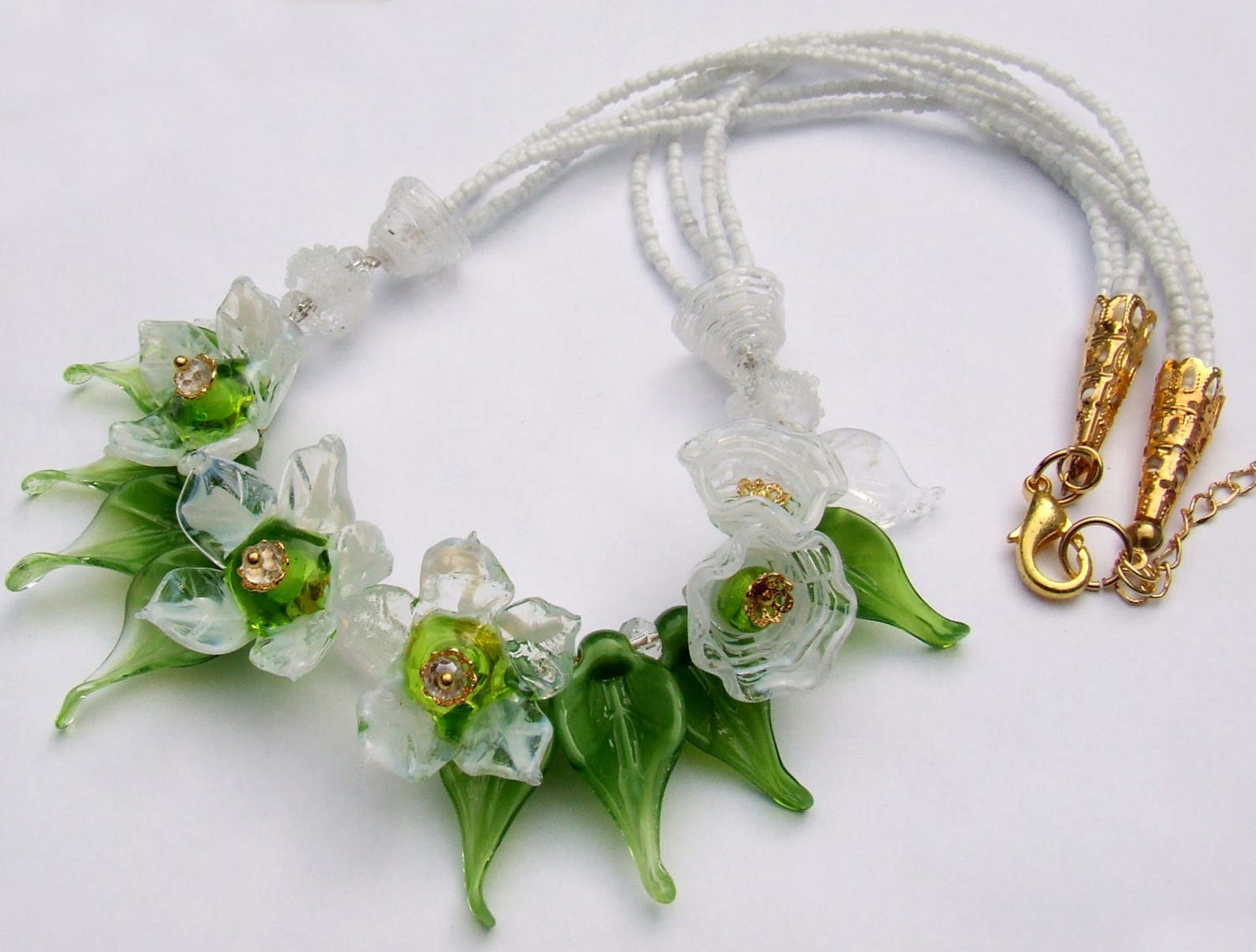 Lampwork Floral Necklace, Handmade Glass Romantic Necklace With ...