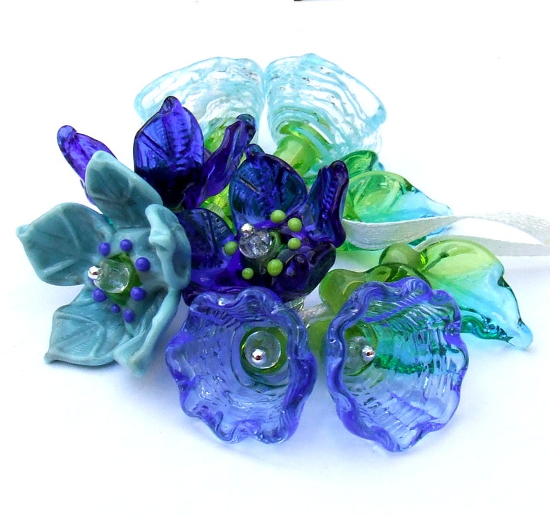 Lampwork Glass Flower Beads for Jewelry Making, A Romantic Bouquet, Set ...