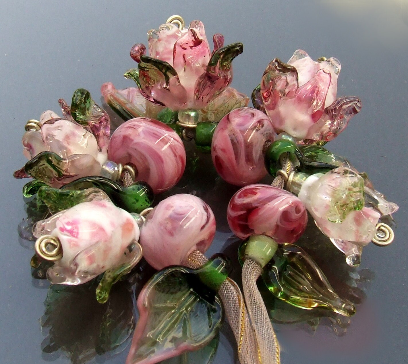 Lampwork Glass Flower Beads For Jewelry Making Romantic Pink Etsy