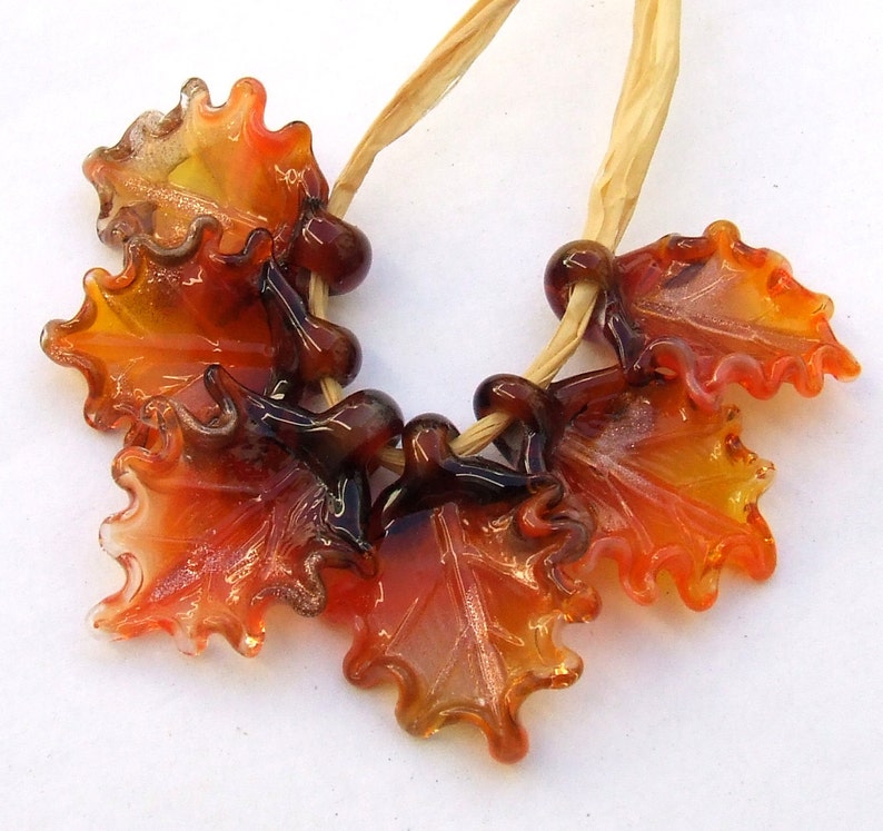 Lampwork Glass Leaf Beads, Autumn Jewelry Making, Brown Orange, Set of ...